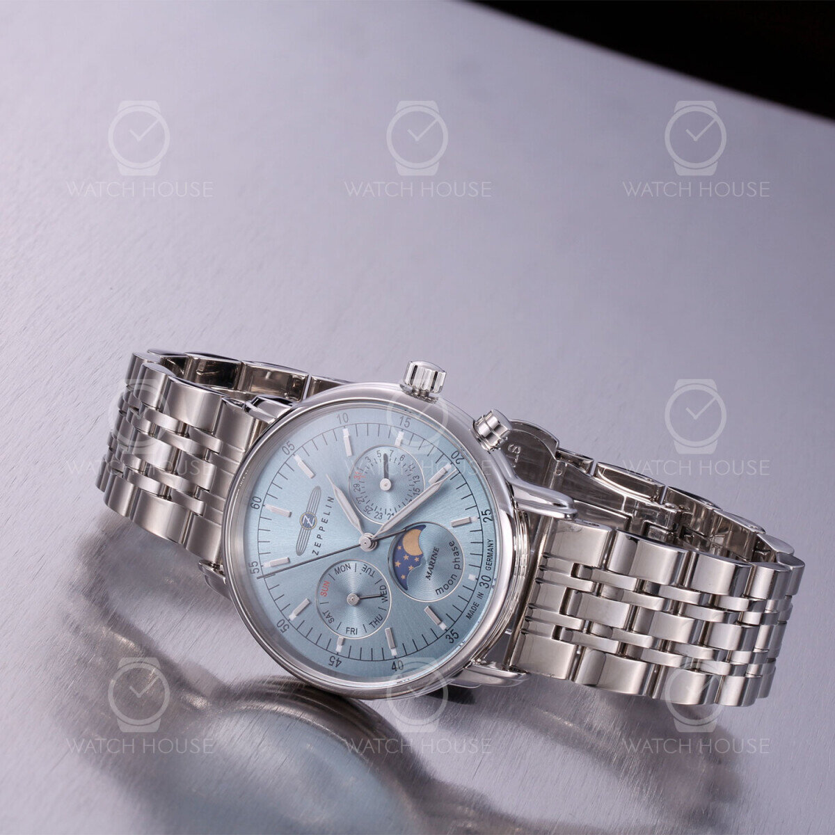 Zeppelin 8637M-3 pastel blue LZ14 Marine Ladies moonphase