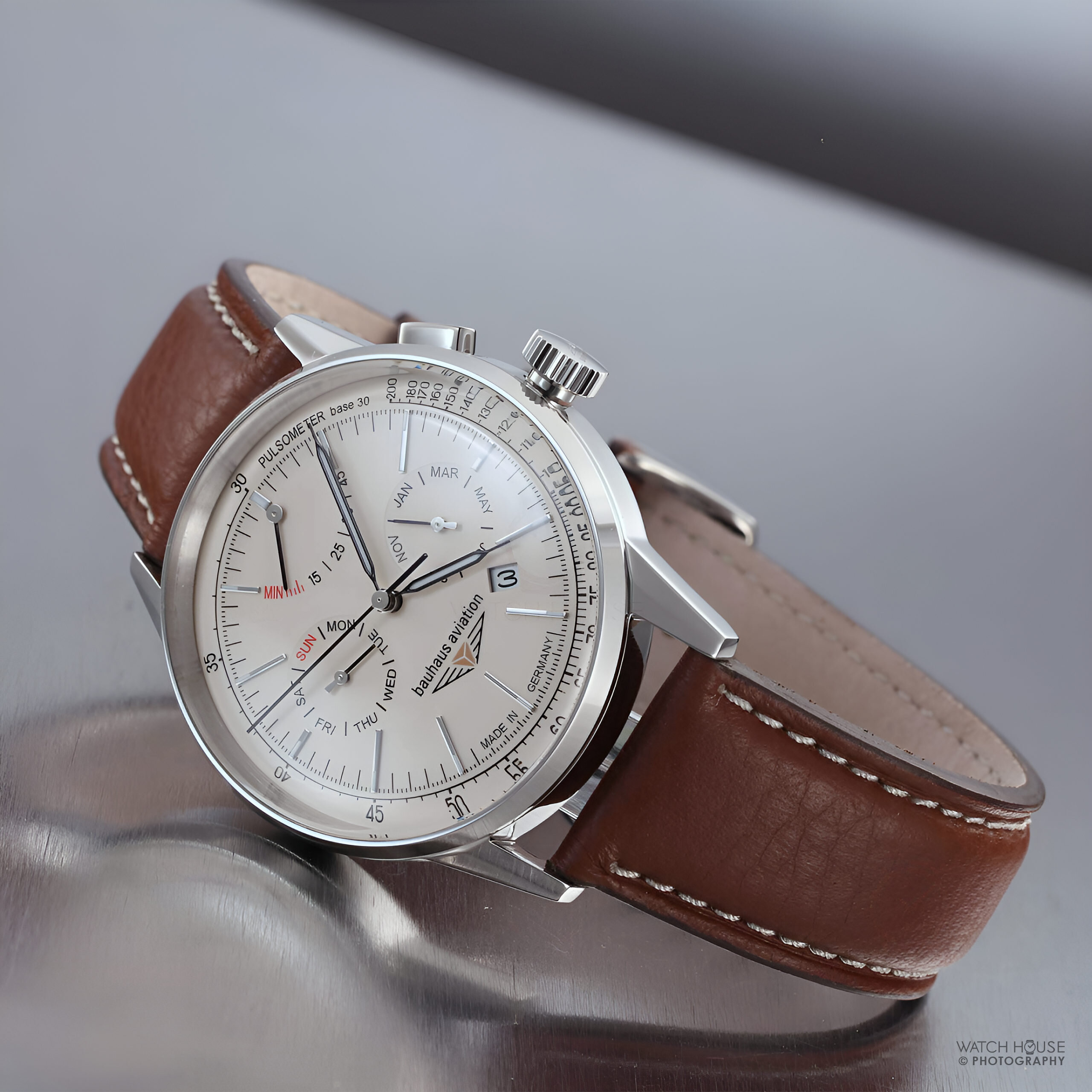 Bauhaus Aviation full calendar automatic watch 2362-5, beige