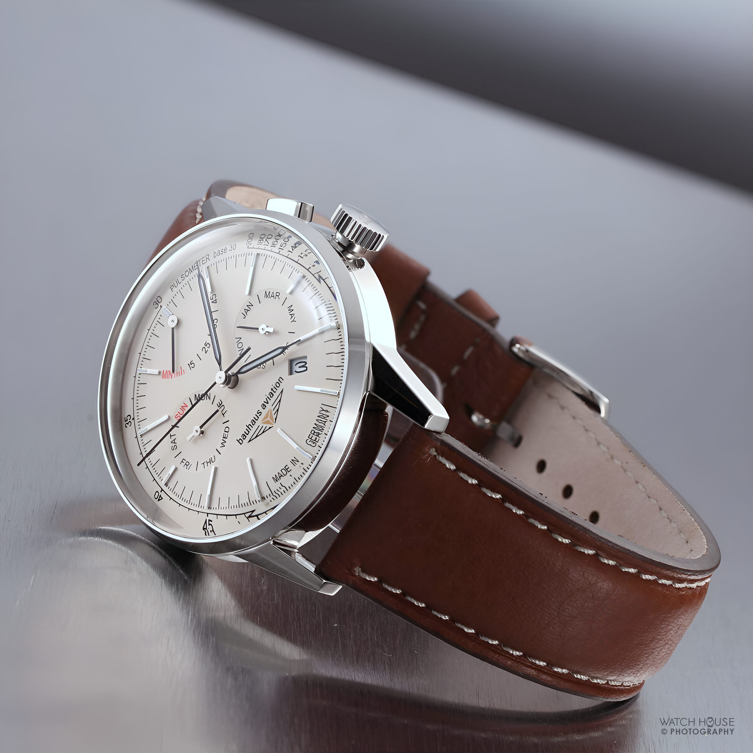 Bauhaus Aviation full calendar automatic watch 2362-5, beige
