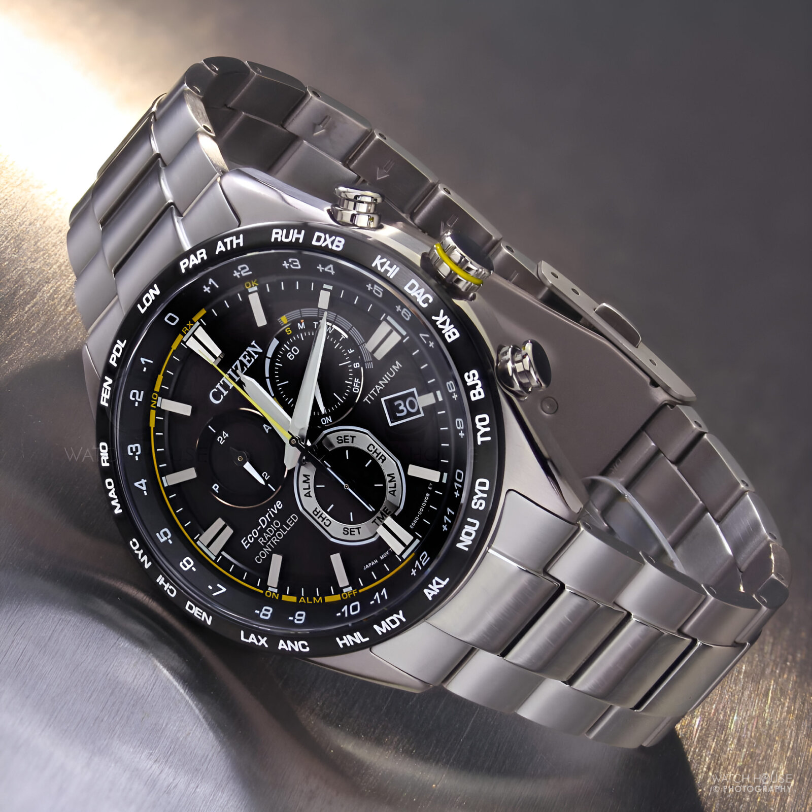 Citizen radio controlled watch alarm chronograph CB5947-80E Titanium